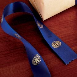 Royal Blue Satin Ribbon w Metallic Gold Emblems
